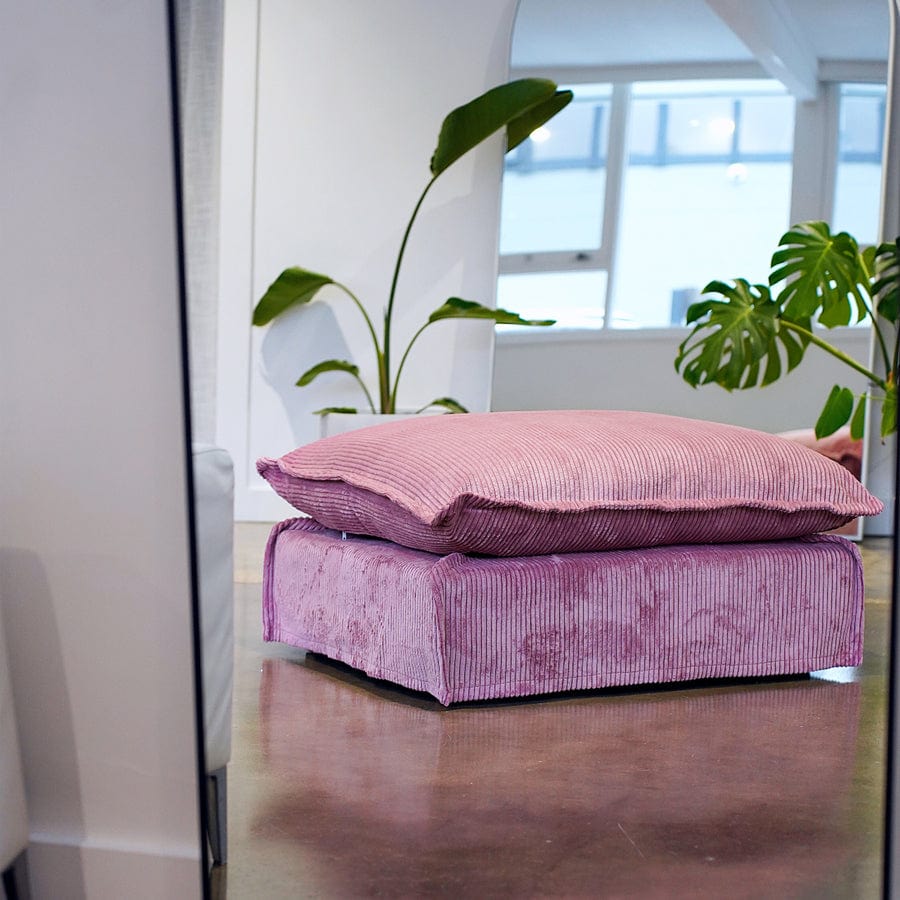 The Cloud Ottoman with Blush Corduroy Slipcover | Black Mango – Black Mango Interiors